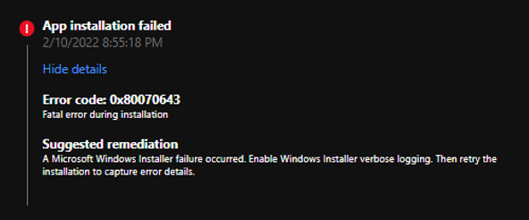 Intune – Win32 App Deployment failed with error code 0x80070643 - Techuisitive