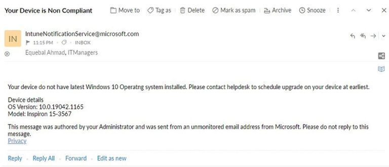 Check OS Version Compliance with Device Compliance Policy & Notify User ...