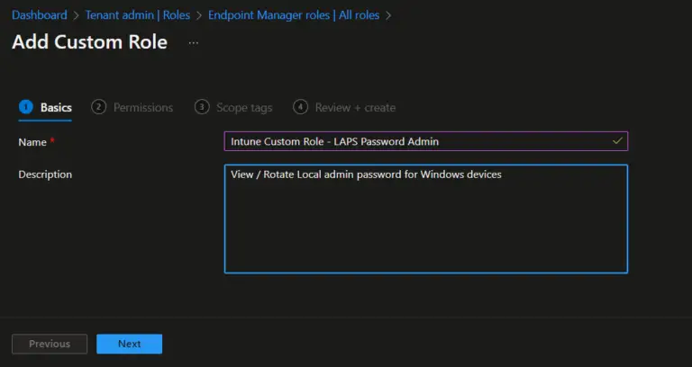 How to Create Custom RBAC Role in Intune for LAPS Password Administrator - Techuisitive
