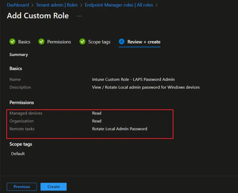 How To Create Custom Rbac Role In Intune For Laps Password