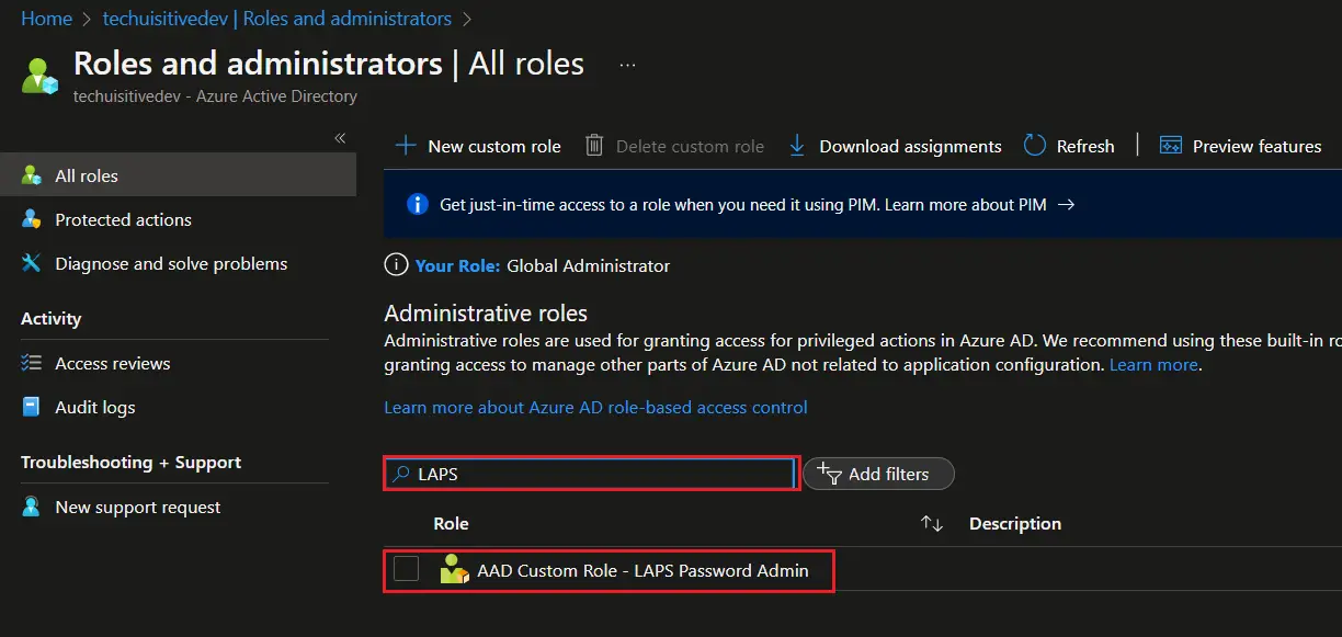 How to Create Custom RBAC Role in Intune for LAPS Password Administrator - Techuisitive