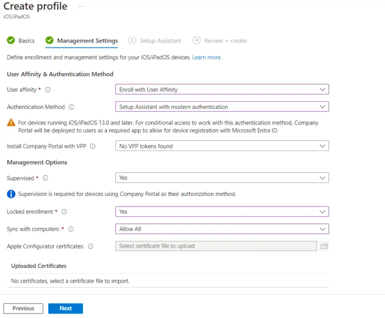 Create ADE Enrollment Profile in Intune - Techuisitive
