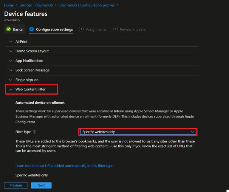 How To Restrict Website Access Using Web Content Filter Intune Techuisitive